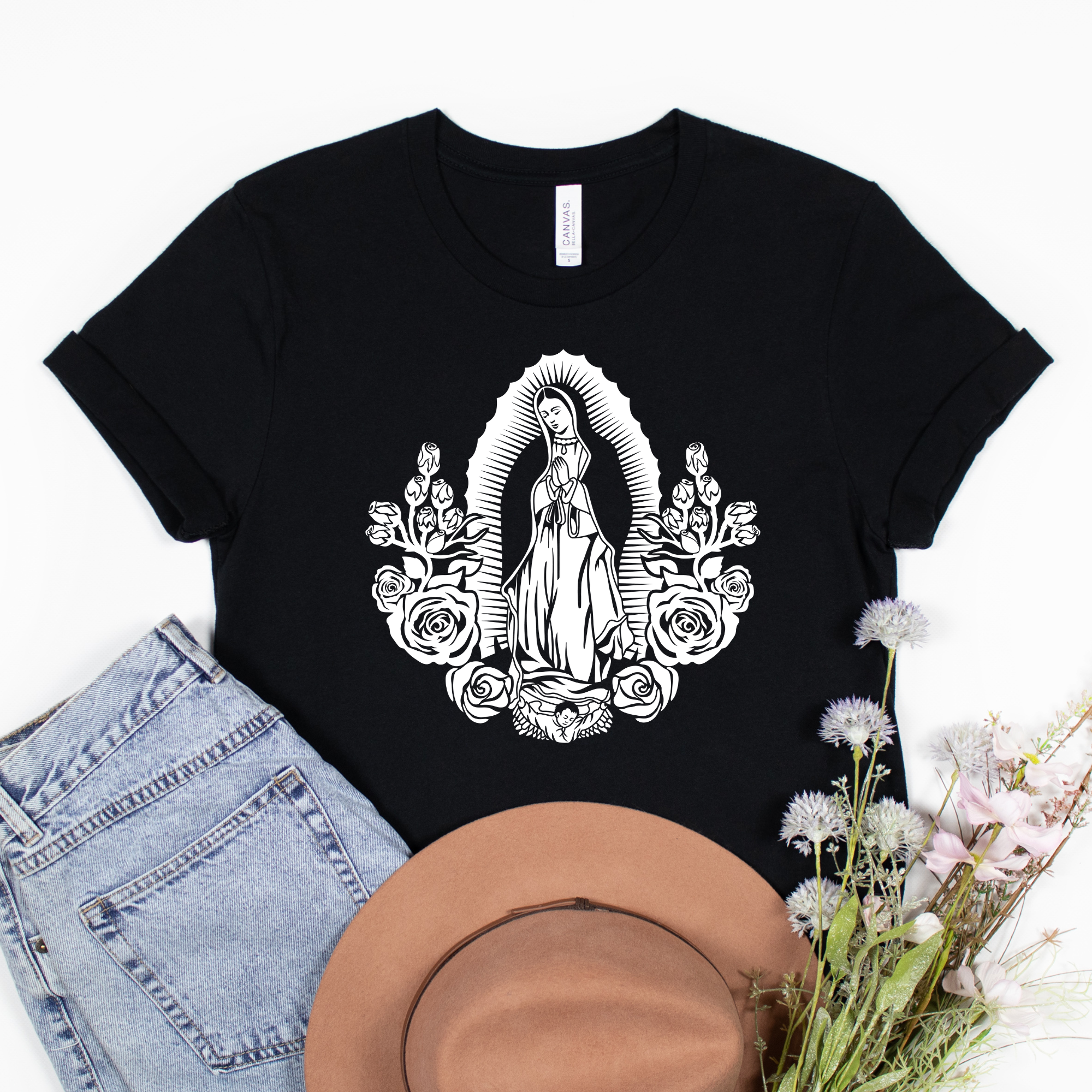 Virgen Maria Roses white – FMZscreenprints